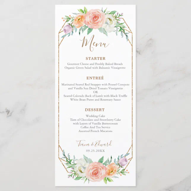 Geometric Watercolor Flower Dinner Menu | Zazzle