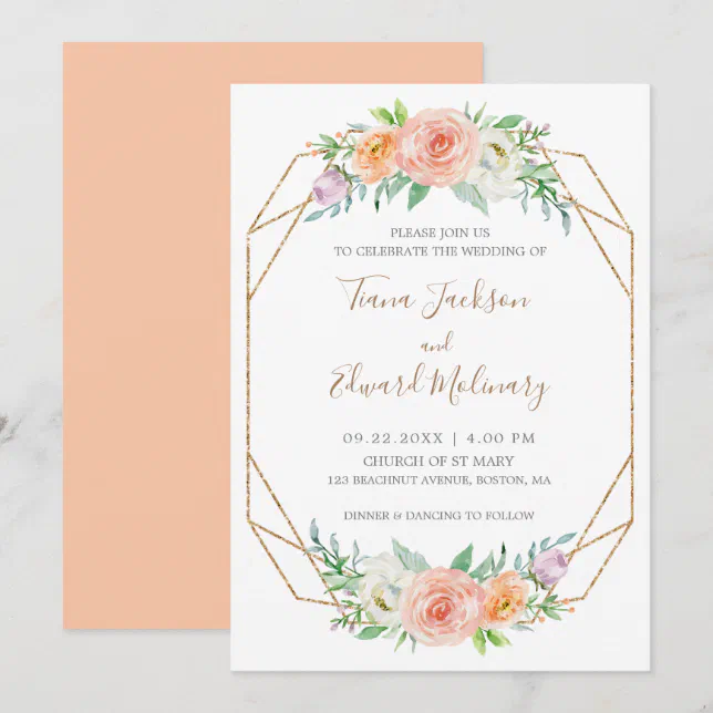Geometric Watercolor Flower Wedding Invitation | Zazzle