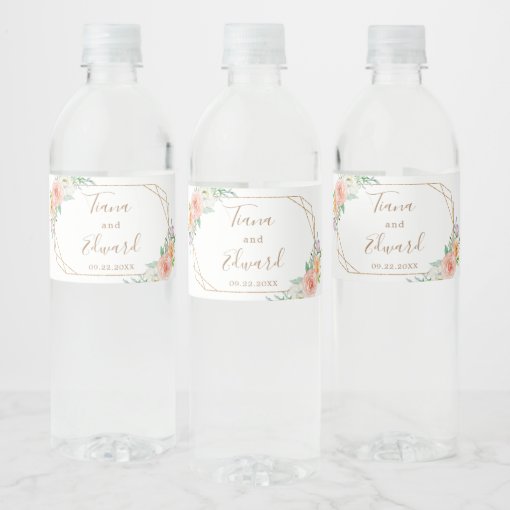 Geometric Watercolor Flowers Bottle Label | Zazzle