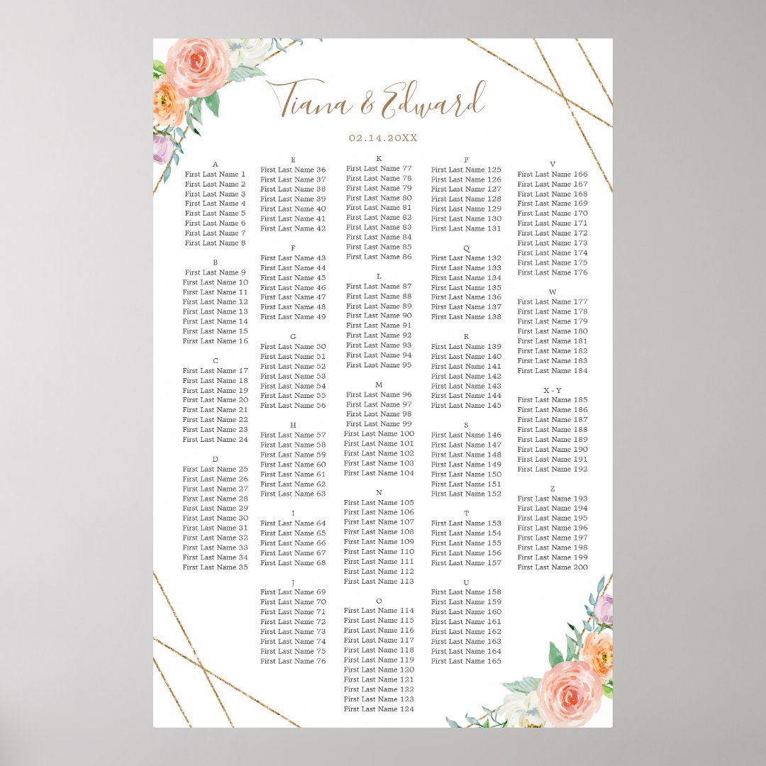 Geometric Watercolor Flowers Seating Chart | Zazzle