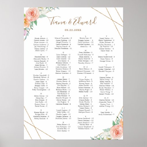 Geometric Watercolor Flowers Seating Chart | Zazzle