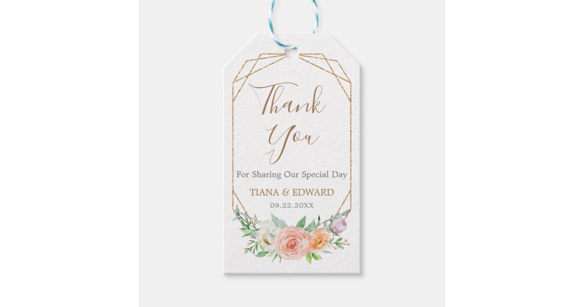 Geometric Watercolor Flowers Wedding Favor Tag | Zazzle