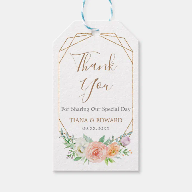Geometric Watercolor Flowers Wedding Favor Tag | Zazzle