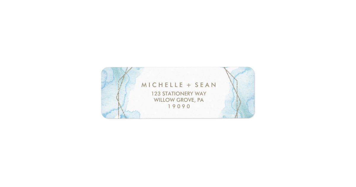 Geometric Watercolor Light Blue Wedding Label | Zazzle