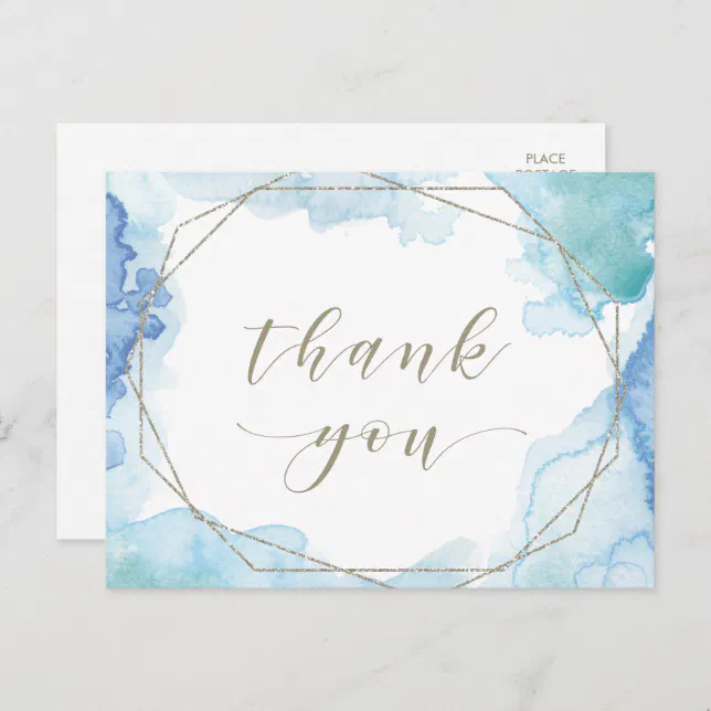 Geometric Watercolor Thank You Postcard | Zazzle