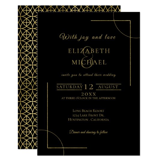 Geometric Wedding Gold on Black ID477 Invitation | Zazzle.com