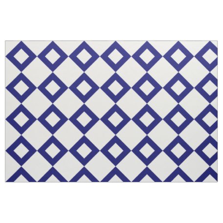White on Navy Blue Diamond Tiles Fabric | Zazzle