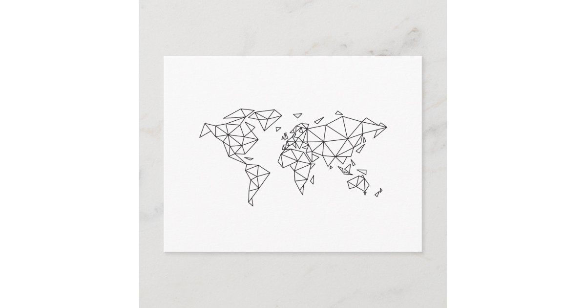 Geometric world map postcard | Zazzle