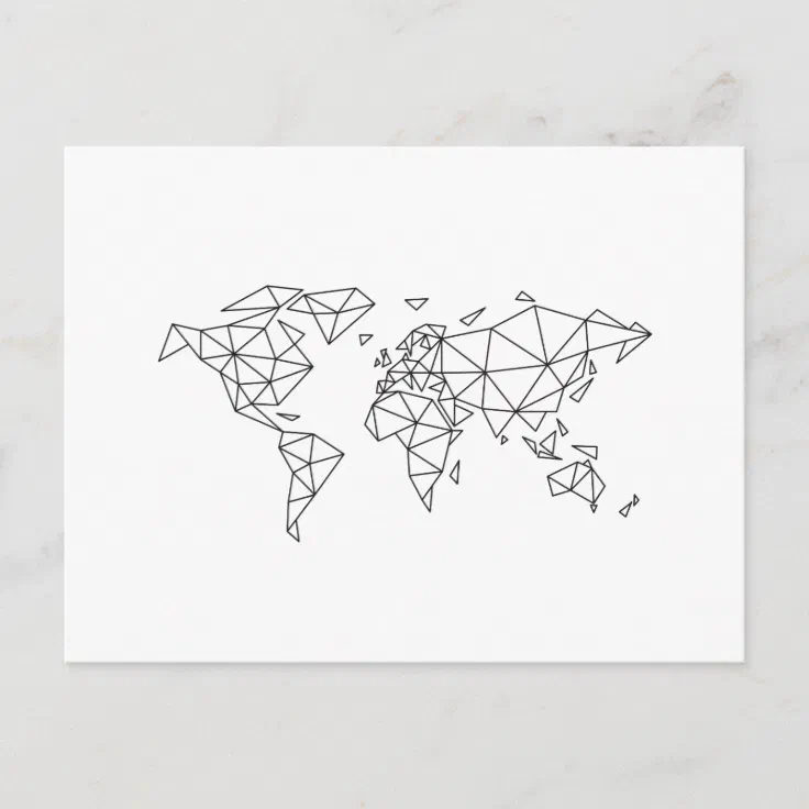 Geometric world map postcard | Zazzle