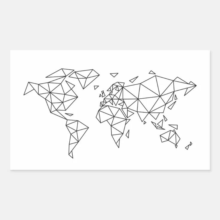 Geometric world map rectangular sticker | Zazzle