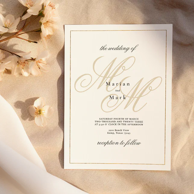 Geometrical white gold monogram initials Wedding Invitation | Zazzle