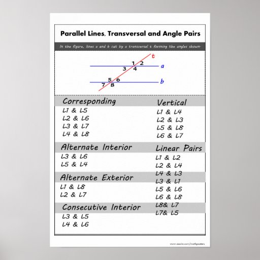 Geometry Poster: Parallel Lines and Linear Pairs Poster | Zazzle