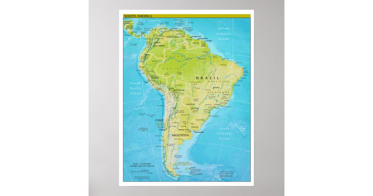 Geopolitical Regional Map of South America Poster | Zazzle