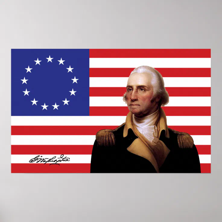George Washington & 13-Star U.S. Flag Poster | Zazzle