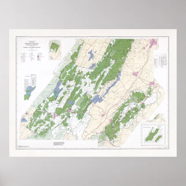 George Washington National Forest Map (1989) Poster | Zazzle