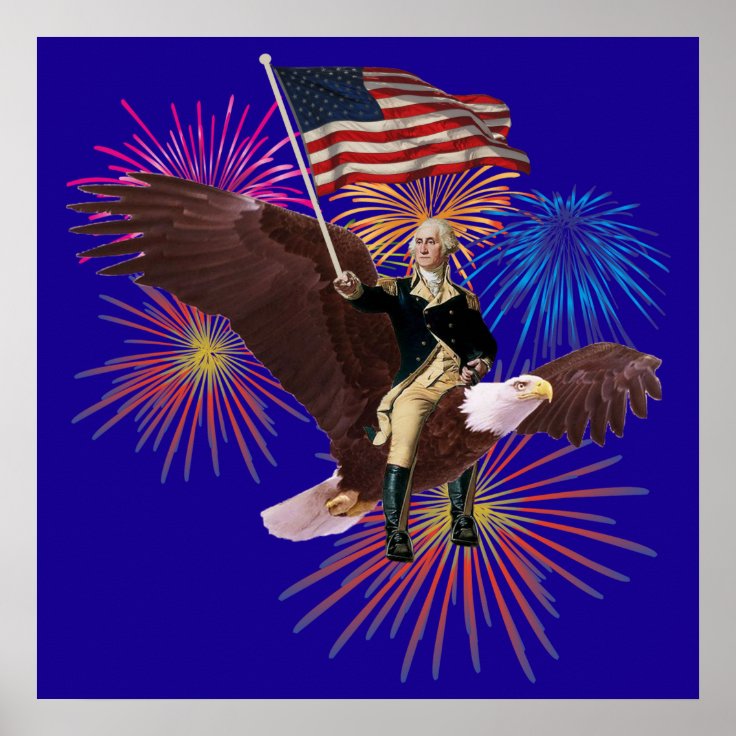 George Washington Riding an Eagle with a Flag Poster | Zazzle