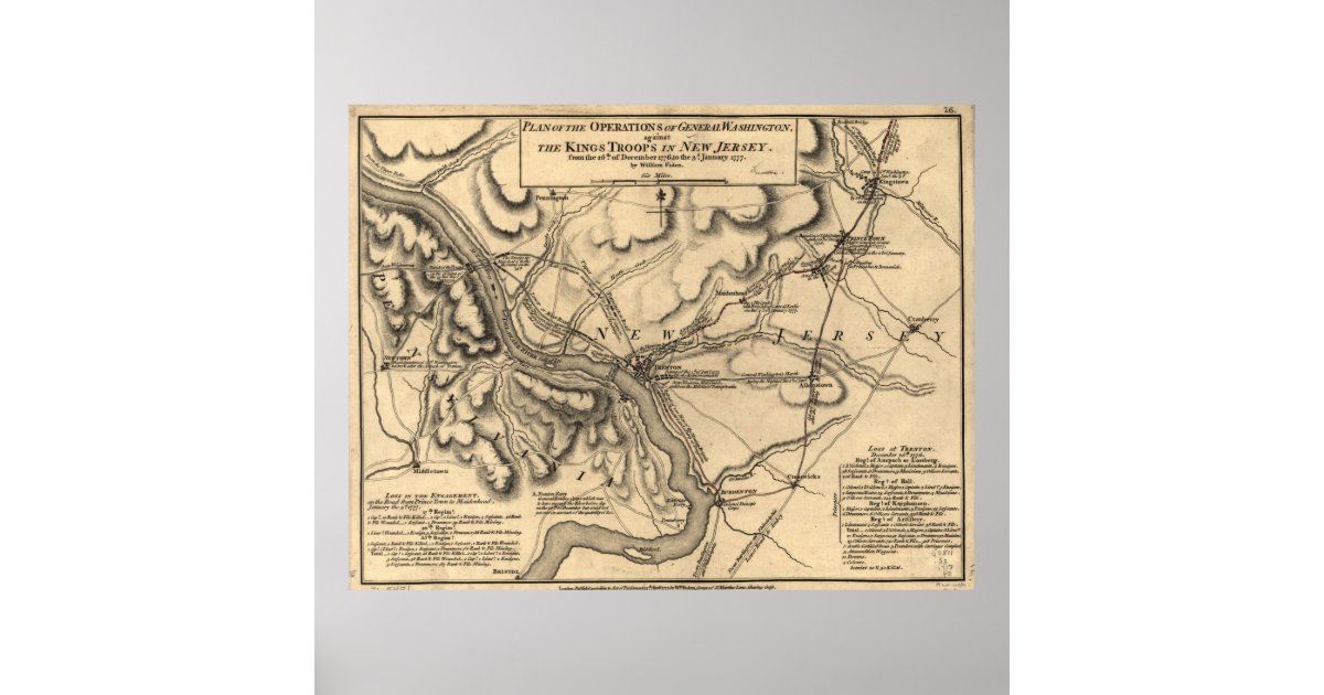 George Washington Trenton NJ Battlefield Map 1777 Poster | Zazzle