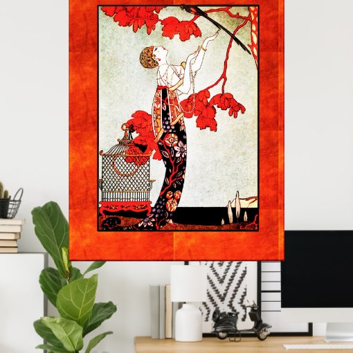 Georges Barbier Art Deco in Orange Poster | Zazzle