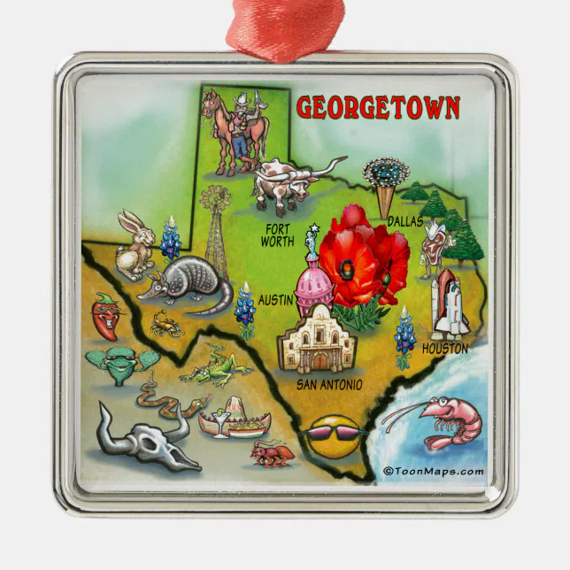 Georgetown Texas Cartoon Map Metal Ornament | Zazzle
