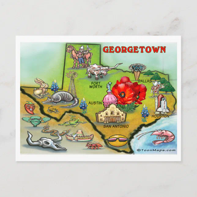 Georgetown Texas Cartoon Map Postcard | Zazzle