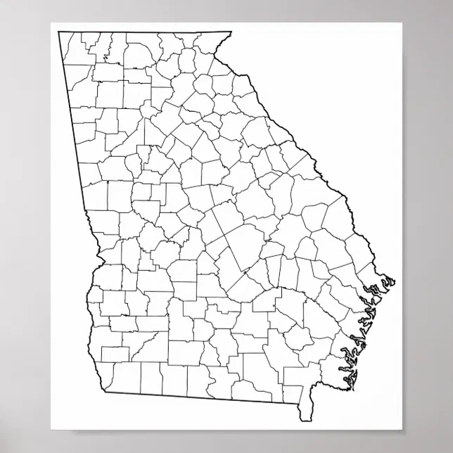 Georgia Counties Blank Outline Map Poster | Zazzle