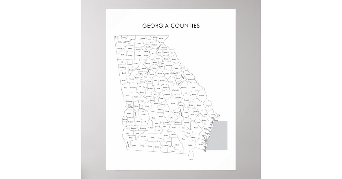 Georgia counties map with county names poster | Zazzle