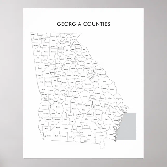 Georgia counties map with county names poster | Zazzle