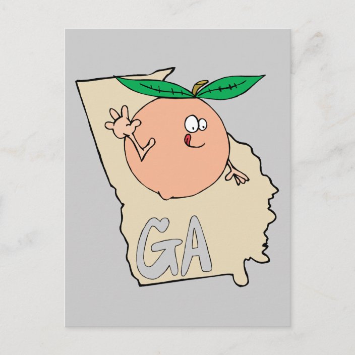 Georgia GA Cartoon Map with funny smiling peach Postcard | Zazzle.com