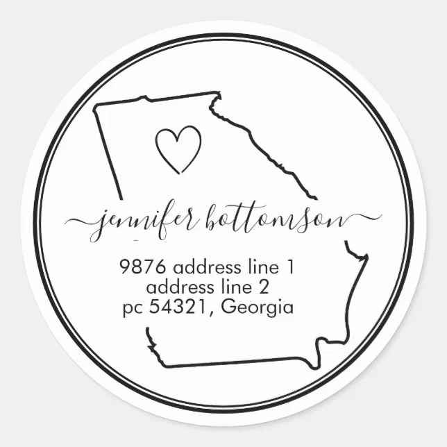 Georgia home return address Signature heart Classic Round Sticker | Zazzle