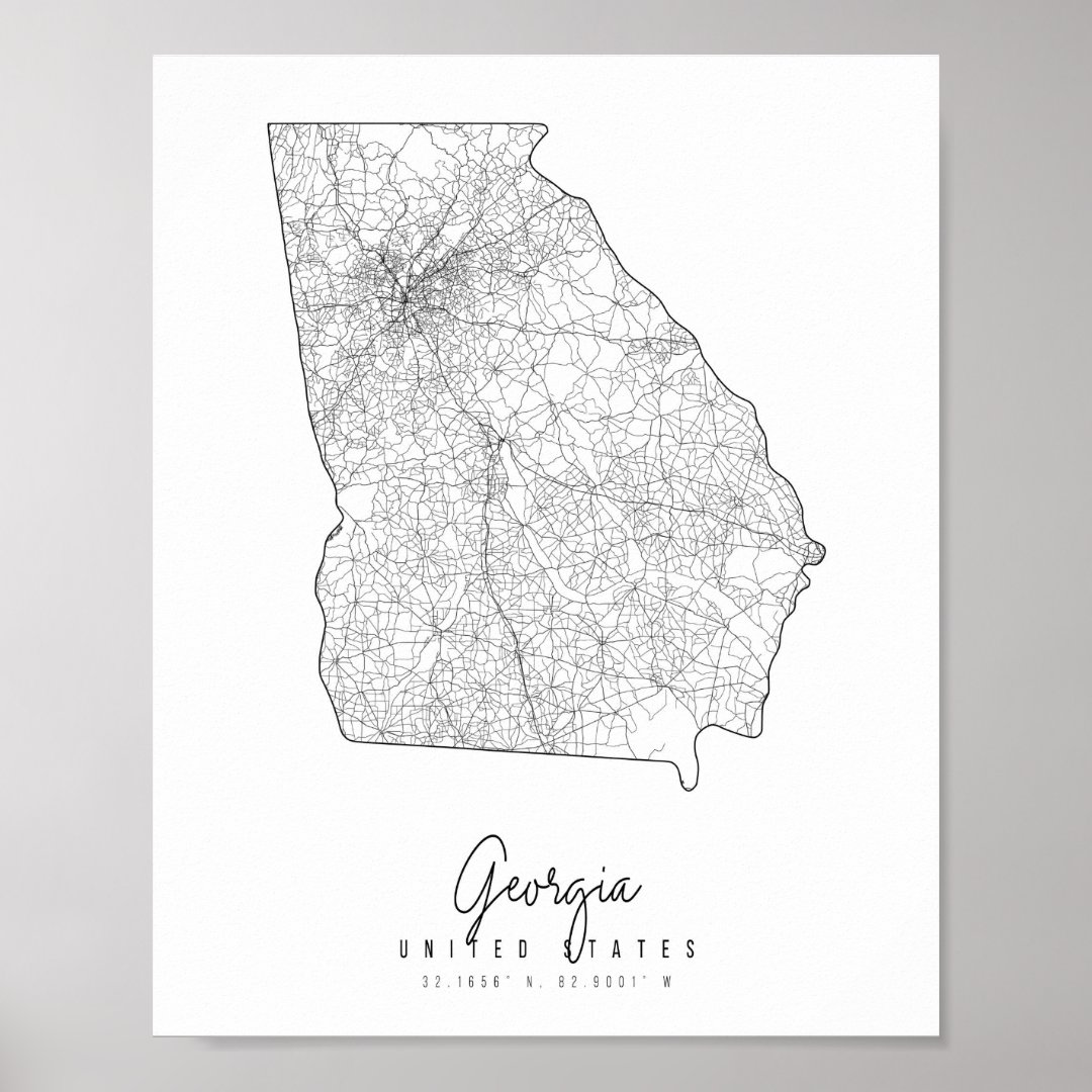 Georgia Minimal Street Map Poster | Zazzle