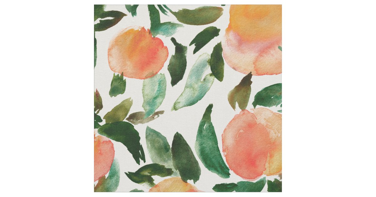 GEORGIA PEACHES Watercolor Peach Print Fabric | Zazzle