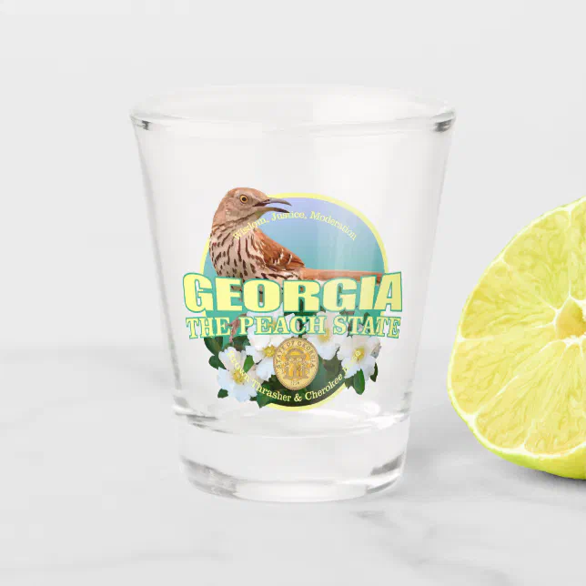 Georgia State Bird & Flower Shot Glass | Zazzle