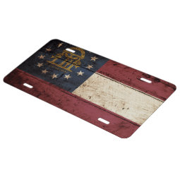 Georgia State Flag on Old Wood Grain License Plate | Zazzle