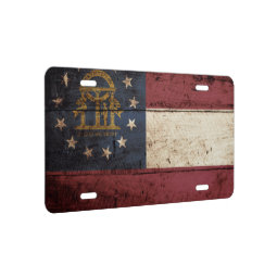 Georgia State Flag on Old Wood Grain License Plate | Zazzle