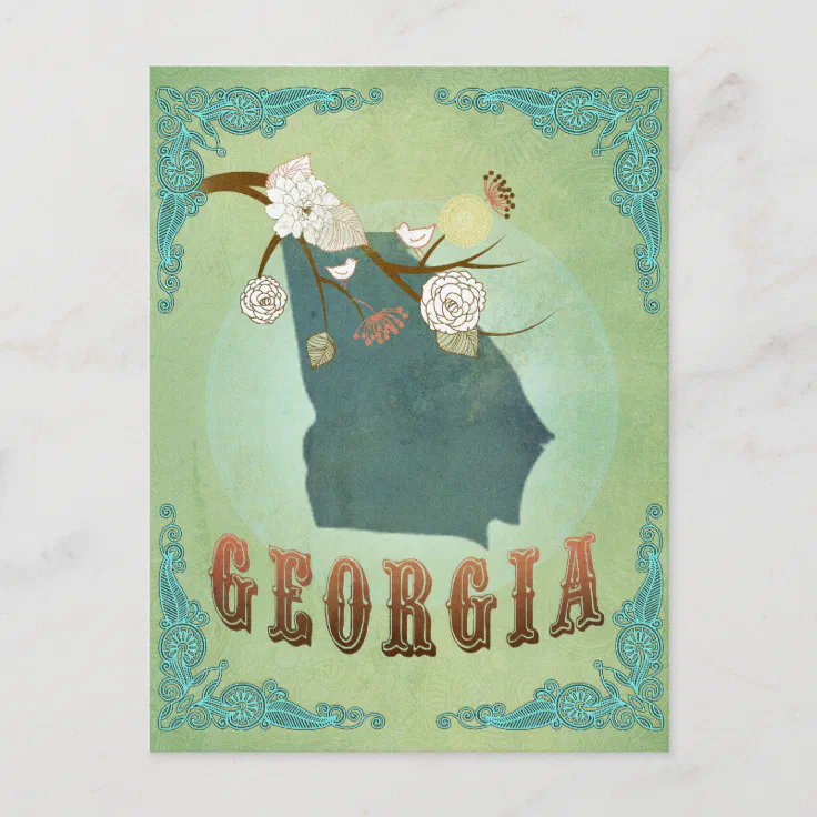 Georgia State Map – Green Postcard | Zazzle