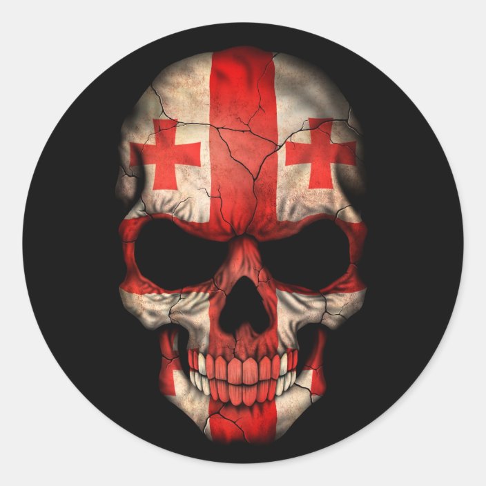 Georgian Flag Skull on Black Classic Round Sticker | Zazzle.com