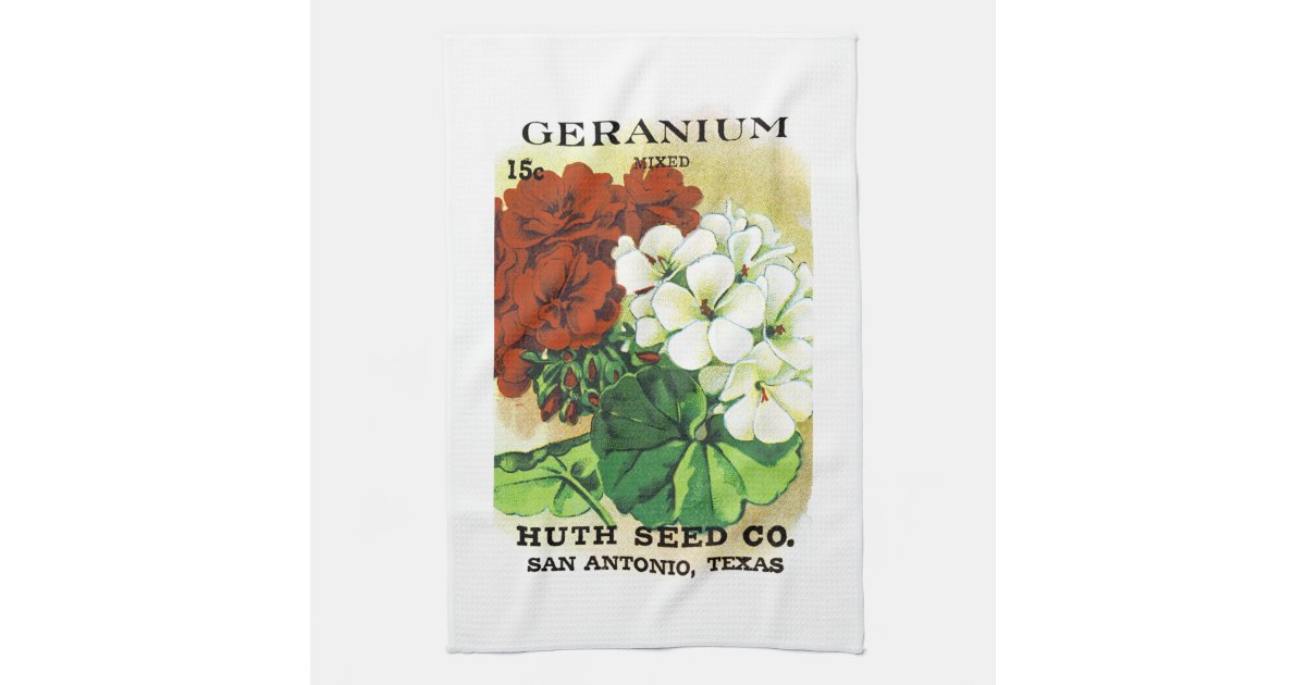 Geranium Seed Packet Label Kitchen Towel | Zazzle