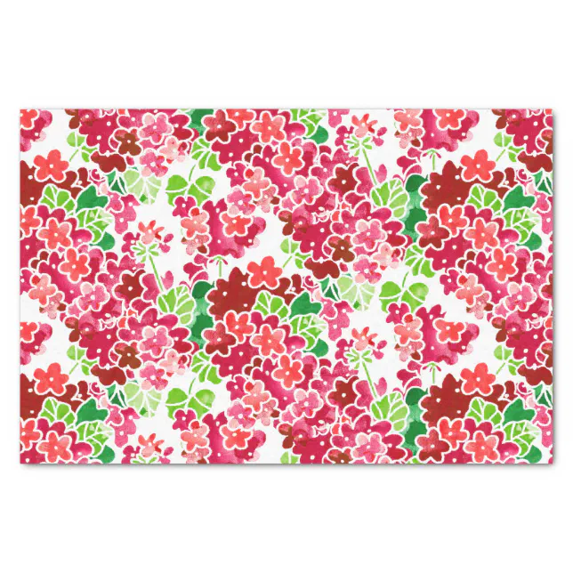 Geraniums Pink and Red Floral Pattern Tissue Paper | Zazzle