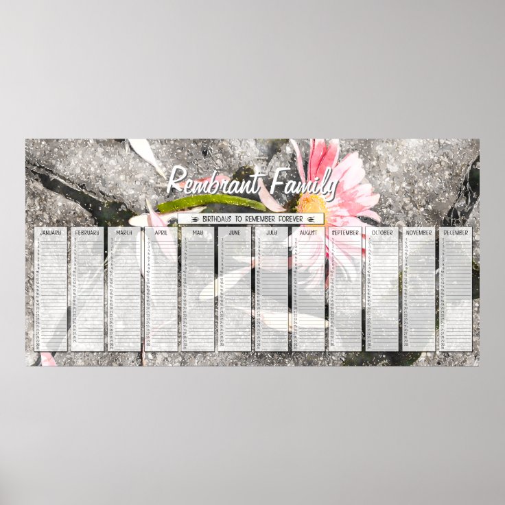 Gerber Daisy Custom Family Birthday Calendar Poster | Zazzle