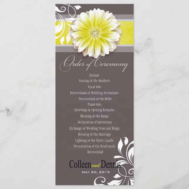 Gerber Daisy Scroll 1 Wedding Program yellow | Zazzle