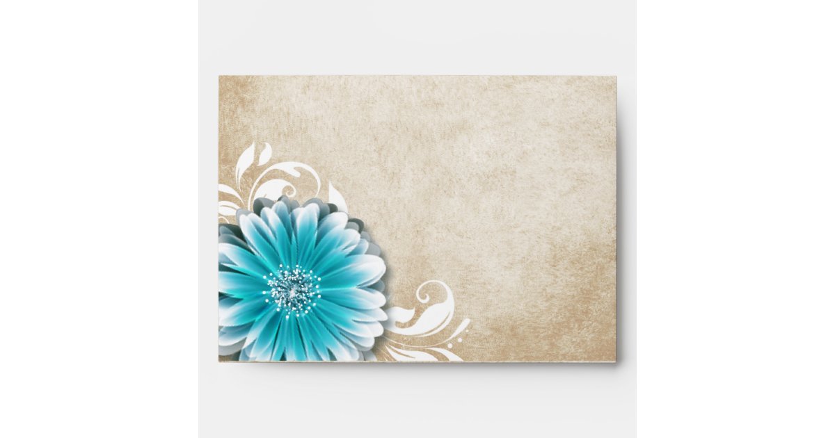 Gerbera Daisy Scroll 1 | teal oatmeal Envelope | Zazzle