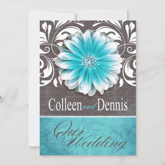 Gerbera Daisy Scroll 1 Wedding teal chalkboard Invitation | Zazzle