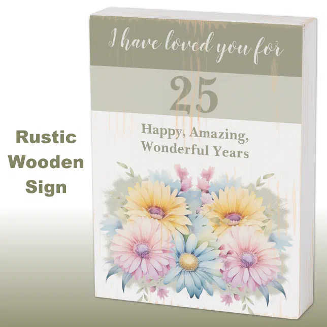 Gerbera floral 25th anniversary wife green rustic wooden box sign | Zazzle