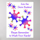 Germ Busters - Wash Your Hands! Bathroom Sign | Zazzle