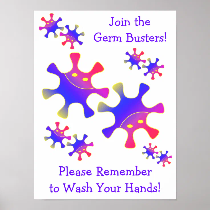 Germ Busters - Wash Your Hands! Bathroom Sign | Zazzle