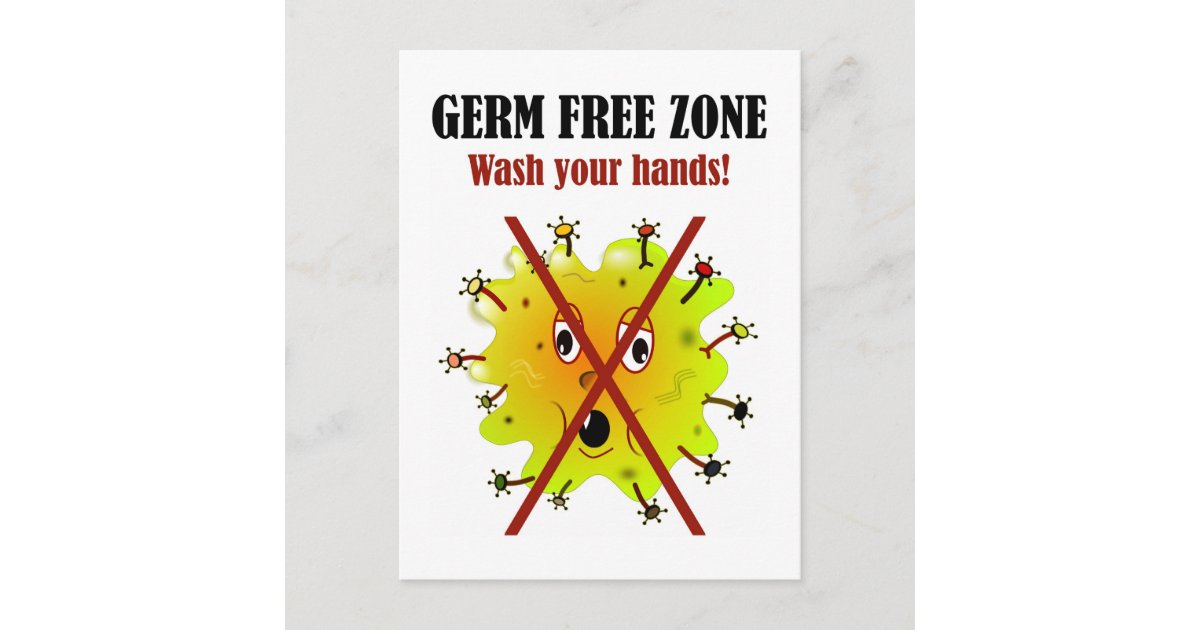 Germ Free Zone. Wash your hands! Postcard | Zazzle