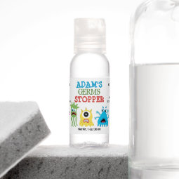 Germ stopper with cute bacteria kids party favor hand sanitizer | Zazzle