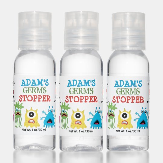 Germ stopper with cute bacteria kids party favor hand sanitizer ...