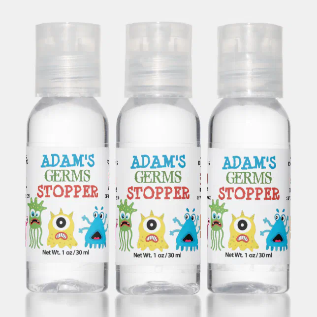 Germ stopper with cute bacteria kids party favor hand sanitizer | Zazzle