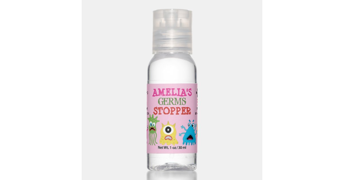 Germ stopper with cute bacteria kids party favor hand sanitizer | Zazzle